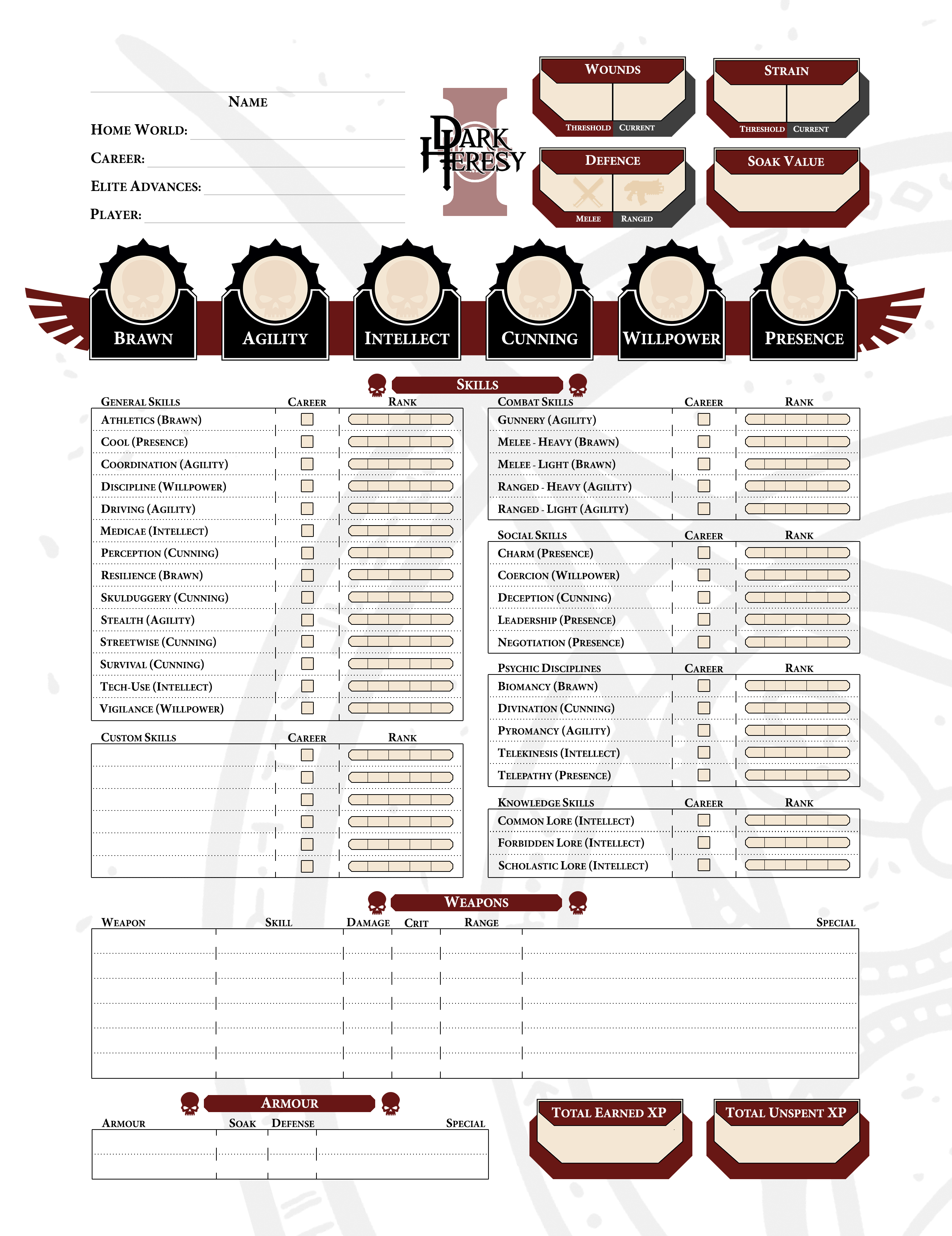Character Sheets – Dark Heresy for Genesys